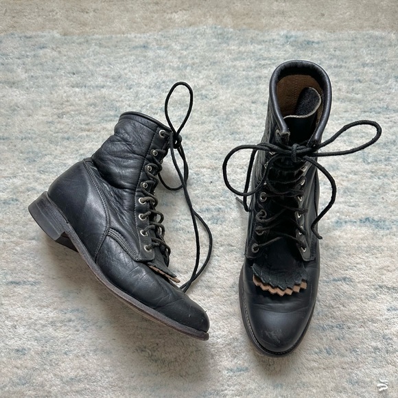 Justin Boots | Shoes | Vintage Justin Lace Up Western Boots Black Tan ...